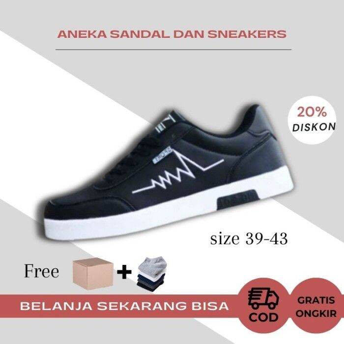 sepatu pria snekaers jalan sehari hari spatu cowok putih hitam dewasa ...