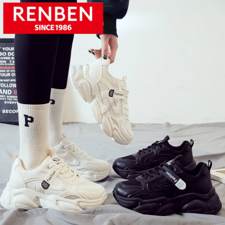 RENBEN ใหม่รองเท้าสีขาวขนาดเล็กของผู้หญิงเข้ากับทุกชุดรองเท้ากีฬาคุณพ่อรองเท้าผ้าใบ Ins ตาข่าย ...