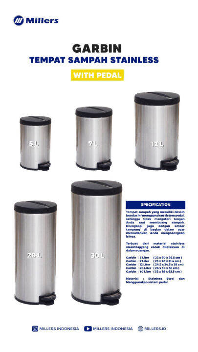 KRISBOW Pedal Bin 12 Liter, Tempat sampah injak kaki - Stainless Steel | Lazada Indonesia