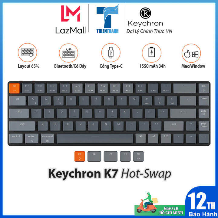 Bàn Phím Cơ Không Dây Keychron K7 ULTRA-SLIM layout 65% | Lazada.vn