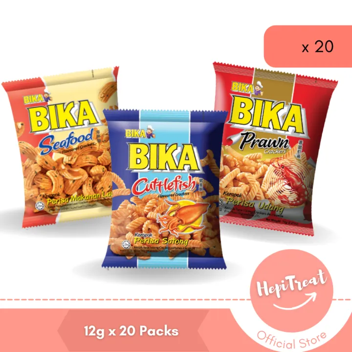 Bika Crackers Chip Snack - Seafood / Prawn / Cuttlefish - 20 Packs x 12g by Hepi Treat | Lazada