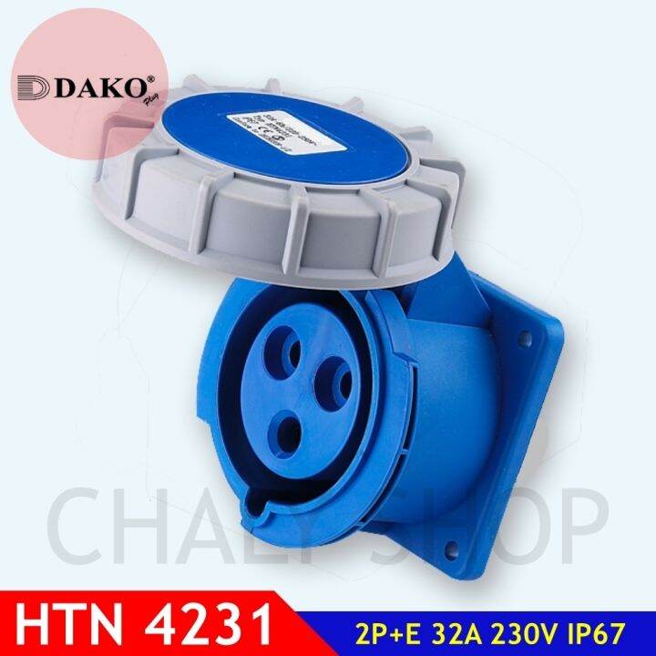 "DAKO PLUG" HTN4231 ปลั๊กตัวเมียฝังตรงกันน้ำ 2P+E 32A 230V IP67 ...