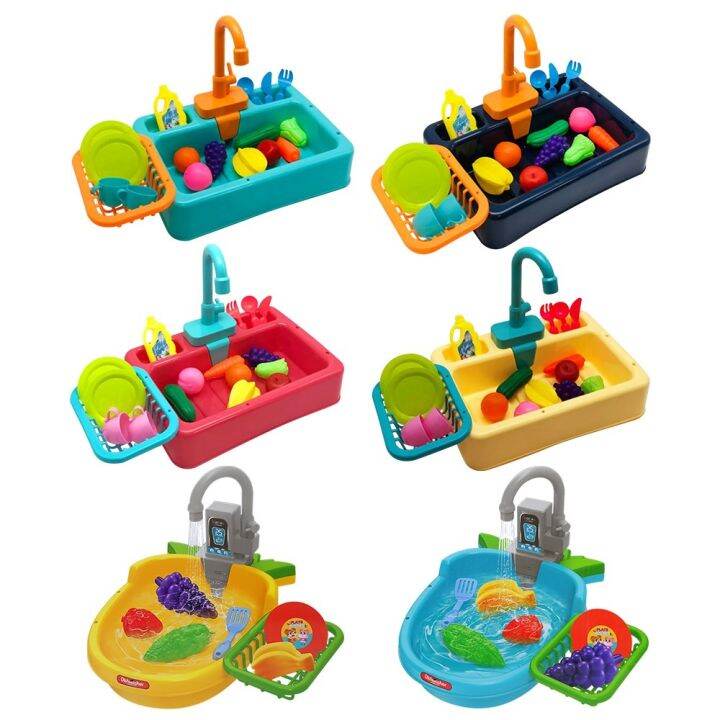 Realistic Kitchen Sink Play Set with Running Water with 20 Pieces Role ...