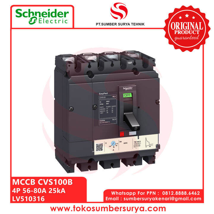 MCCB CVS100B 4P 56-80A 25kA Saklar Listrik ON OFF LV510316 SNI Asli Ori EasyPact Schneider ...