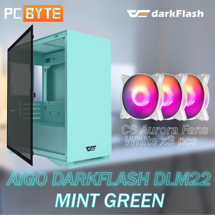 AIGO darkFlash DLM22 m-ATX Casing (Pink/Mint) with 3pcs C6 Aurora ...