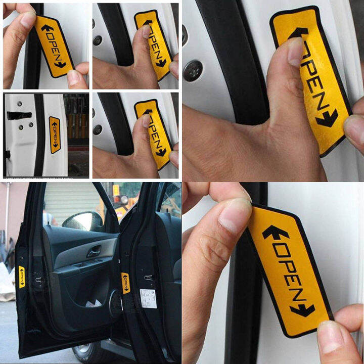 4pcs/set Car Door Opening Warning Safety Tips Reflective Sticker Decal ...