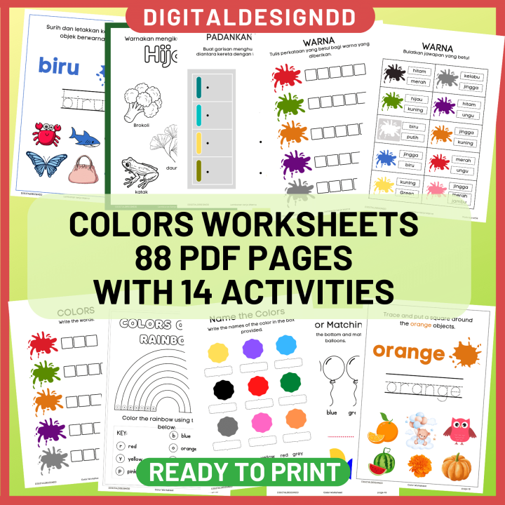 Colors pdf worksheets for tooddler preschool Buku mewarna latihan warna ...