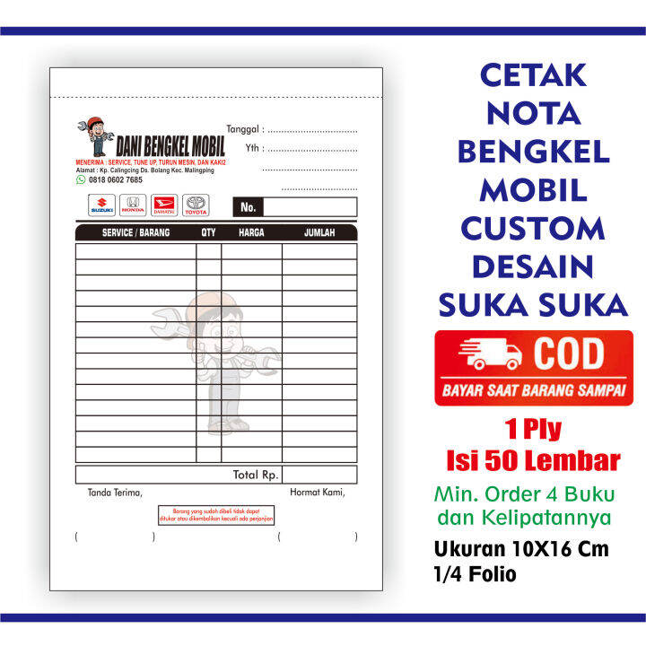Cetak Nota Bengkel Mobil Custom 1 ply Nama Sendiri Desain Suka Suka ...
