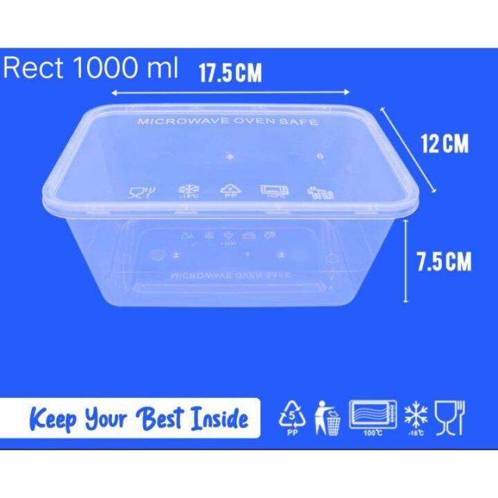 Thinwall Kotak Plastik Isi 25 Ukuran 1000ml Rectangle Wadah Saji Tempat