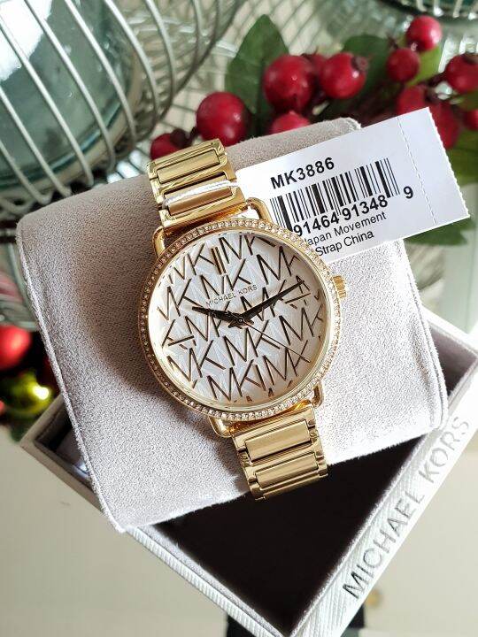 Original Michael Kors MK3886 41 mm Portia Gold Tone White Face Dial ...