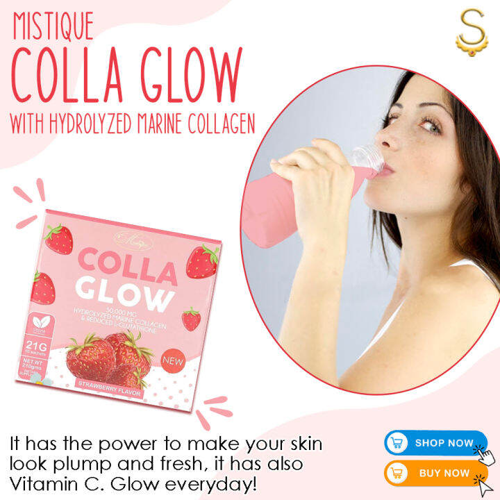 Mistique Colla Glow Beauty Drink Strawberry Flavor 10 Sachets, Anti ...