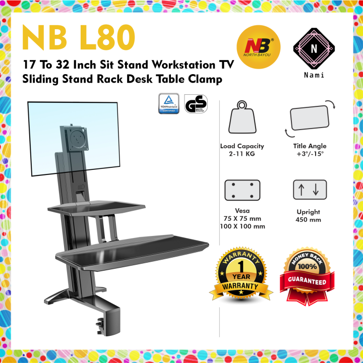 NB NORTH BAYOU L80 17 TO 32 INCH SIT STAND WORKSTATION TV SLIDING STAND RACK DESK TABLE CLAMP ...