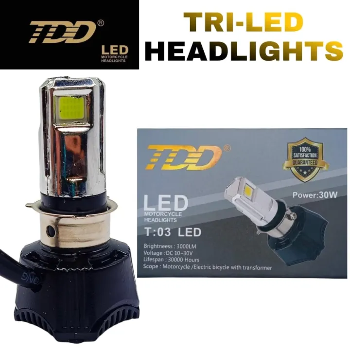 TDD TRI-LED WHITE (30W) MOTORCYCLE HEADLIGHT | Lazada PH