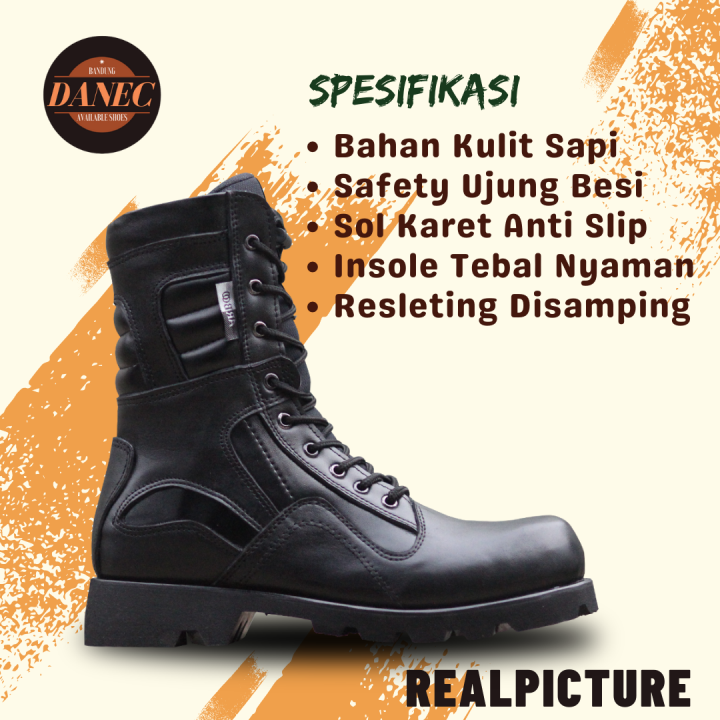 sepatu PDL laras bahan kulit sapi safety ujung besi aseli | Lazada ...