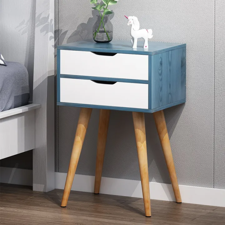 Nordic solid wood leg bedside table rack storage cabinet lockers ...