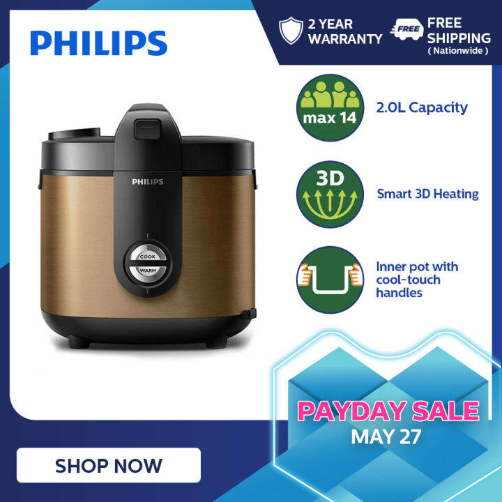 PHILIPS [HD3132/68] Rice Cooker 2L, ProCeramic Pot, 48hr keep warm, 3D ...