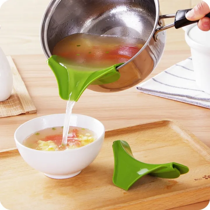 Kitchen Silicone Slip Soup Overflow Funnel Pots Anti-spill Drain Spout ...