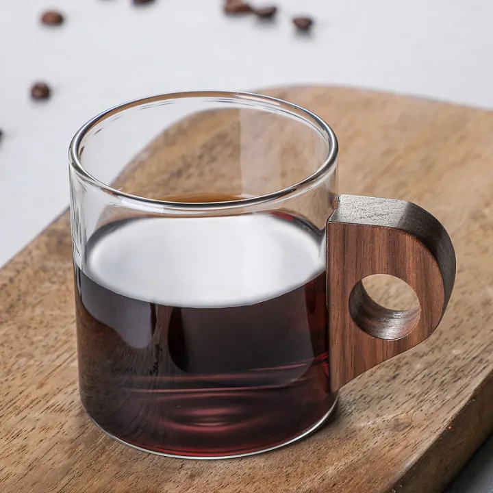 borosilicate glass cup with wooden handle for boilling hot water tea ...