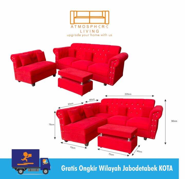 Sofa L Putus Pyramid Diamond 311 + Meja & Kaca + 5 Unit Bantal Sofa | Lazada Indonesia
