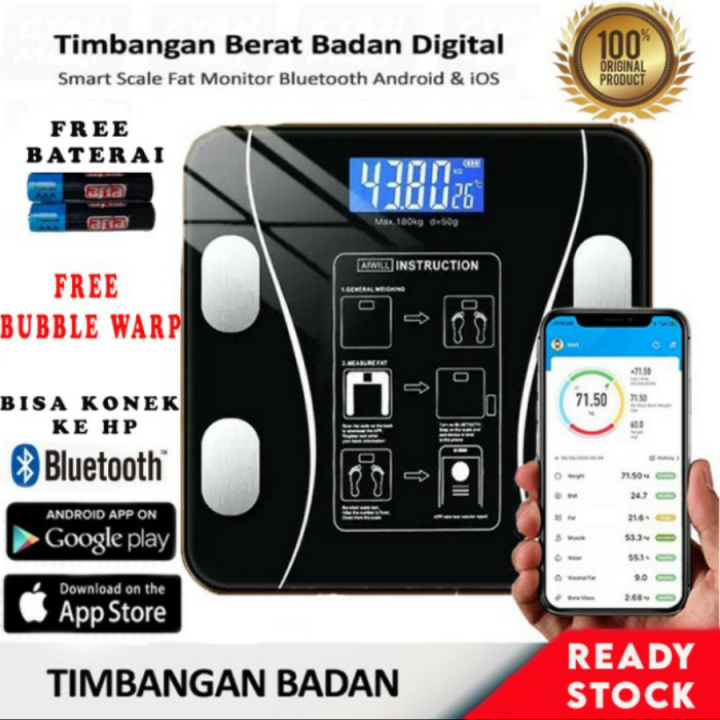 Timbangan Badan Digital Elektronik Bluetooth Healt scale 180Kg Weight ...
