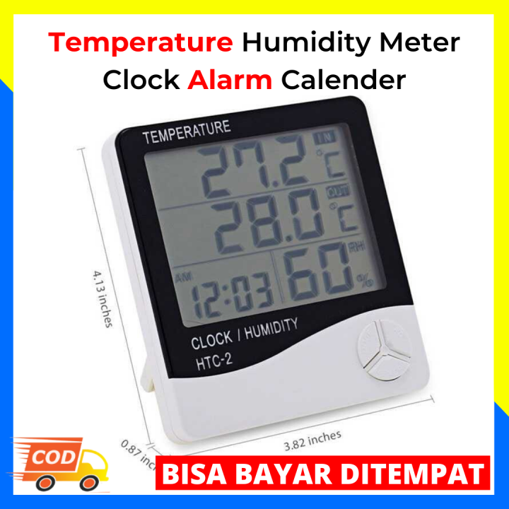 Digital Temperature Humidity Meter Clock Alarm Calender / Alarm dengan ...
