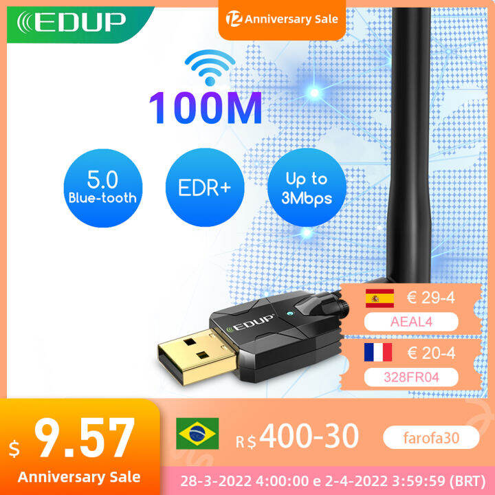 EDUP 100M Long Range USB Bluetooth 5.0 Adapter High Gain for PC&Desktop Laptop Bluetooth Dongle ...