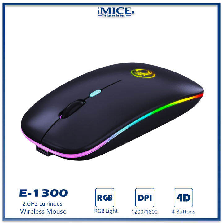 iMICE E1300 Wireless Mouse Bluetooth 5.1 USB 2.4 Rechargeable Silent ...