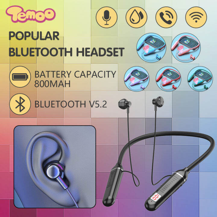 Temoo Bluetooth Headset Neck Type With Digital Display Ultra-long Life Mobile Wireless Sports ...
