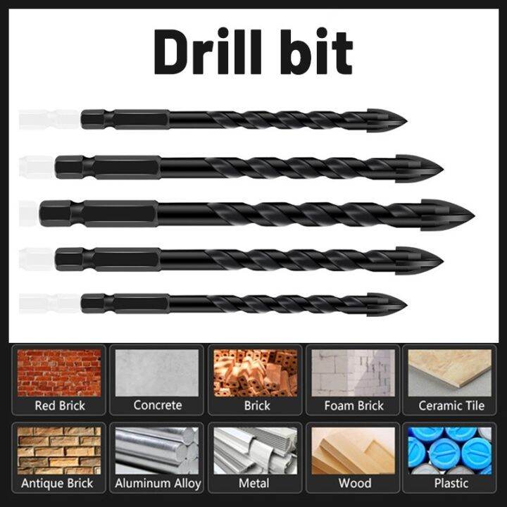【Chrissole】Cross Hex Tile Drilling Bits 3-12mm Concrete Impact Glass Drill Multi-material Drill ...