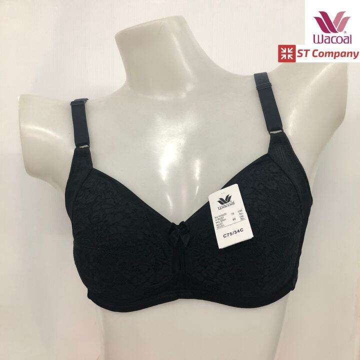 Wacoal Basic Bra สีดำ (BL) รุ่น WB9M09 เต็มทรง ไม่มีโครง เสริมฟองบาง แต่งลูกไม้ ตะขอ 3 แถว ไม่ ...