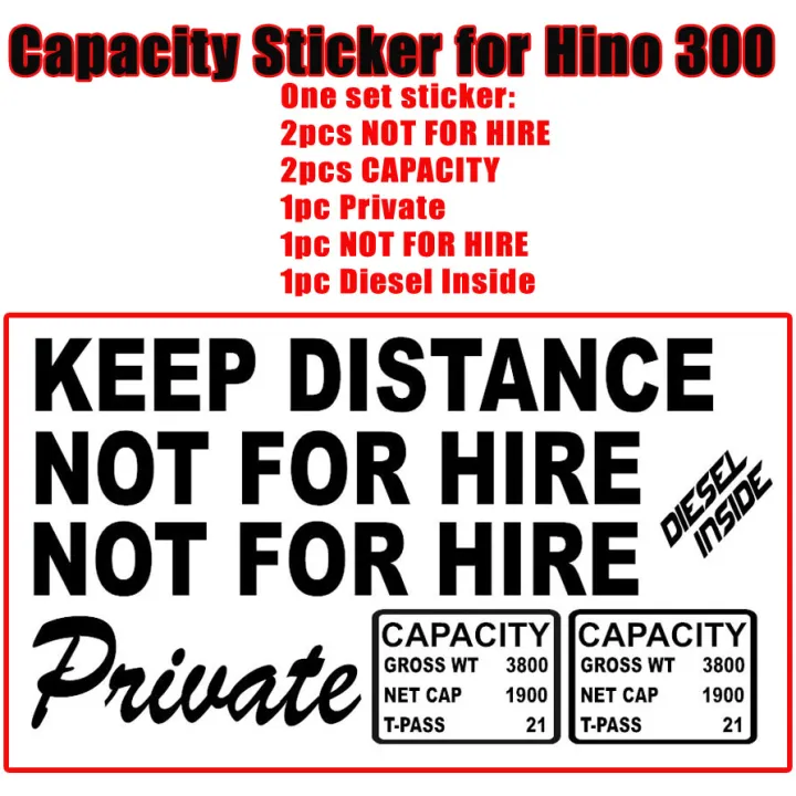 Hino 300 Capacity Sticker Set Black Color | Lazada PH