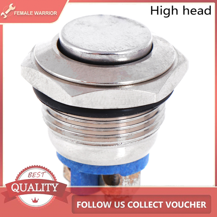 Female Warrior 16mm Metal Push Button Switch NO Momentary Reset Self ...