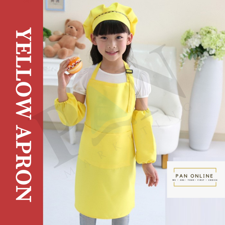 Full Kids Apron Set Children Appron For Kids Chef Hat Art Drawing Topi ...