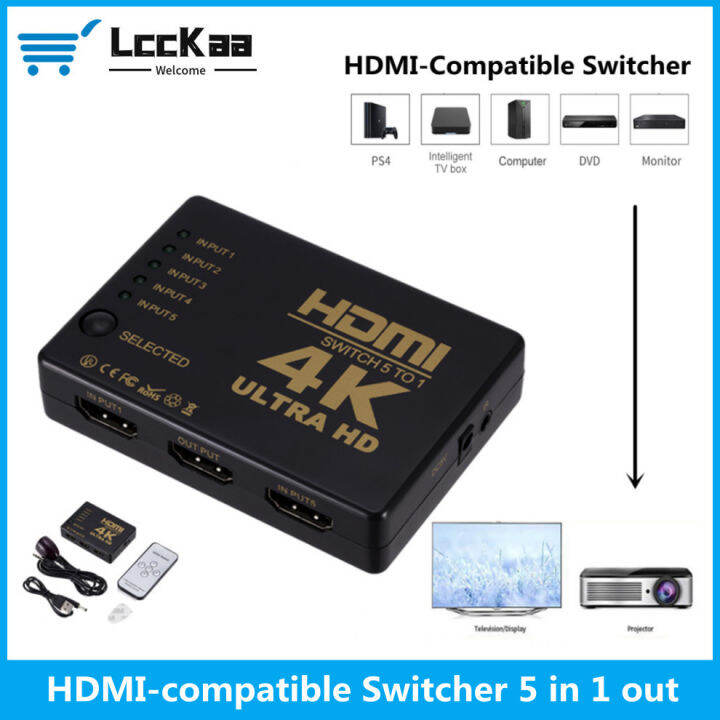 LccKaa Mini HDMI Switcher 4K HD1080P 5พอร์ต HDMI Switch Selector ...