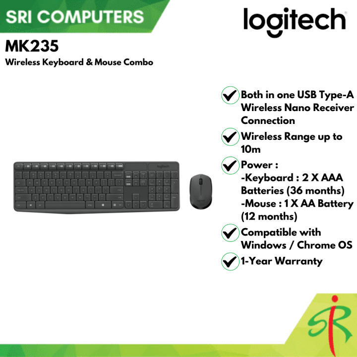 Logitech MK235 Wireless Keyboard & Mouse Combo (1-YEAR WARRANTY) | Lazada