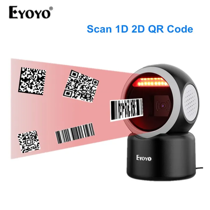 Eyoyo 2D Desktop Barcode Scanner Omnidirectional Hands-Free 1D QR ...