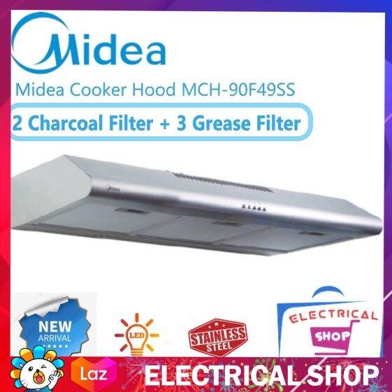 Midea Cooker Hood MCH-90F49SS With LED Light Charcoal Filter and Grease ...