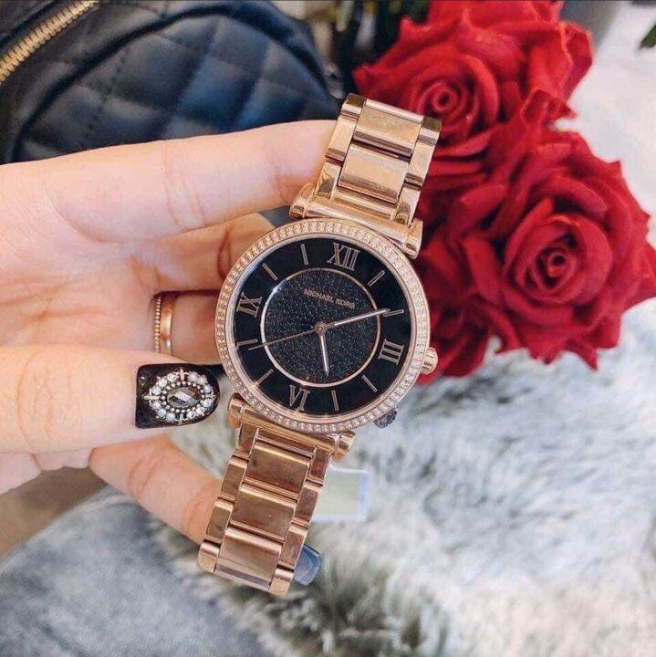 Original Michael Kors Catlin Black Crystal Pave Dial Rose Gold Steel ...