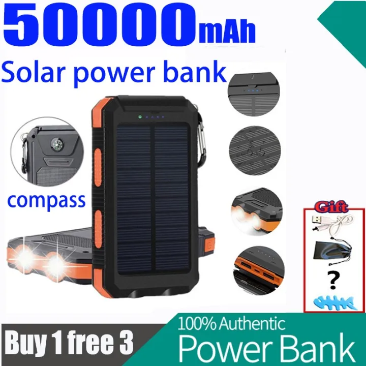 ๑ original 50000mAh Solar Power Bank waterproof compass PowerBank ...