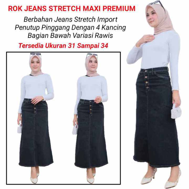 Rok Levis Span Panjang Wanita Dewasa Rok Sepan Maxi Jeans Stretch Karet ...