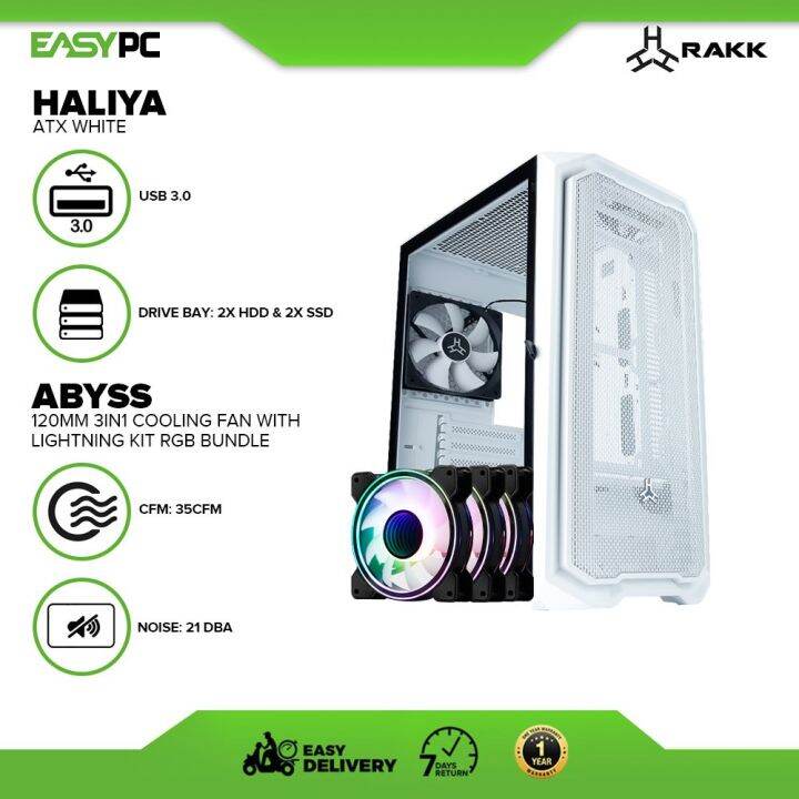 EasyPC Rakkk Haliya ATX Gaming Case White Rakkk Mid Tower Tempered ...