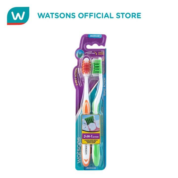 WATSONS 2 pieces Medium Triple Action Toothbrush | Lazada PH