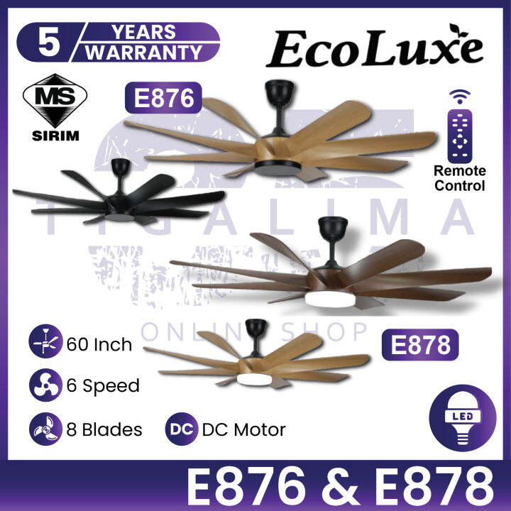 ECOLUXE E876 E878 60Inch 8 Blades 6 Speed DC Motor with 3 Colour LED ...