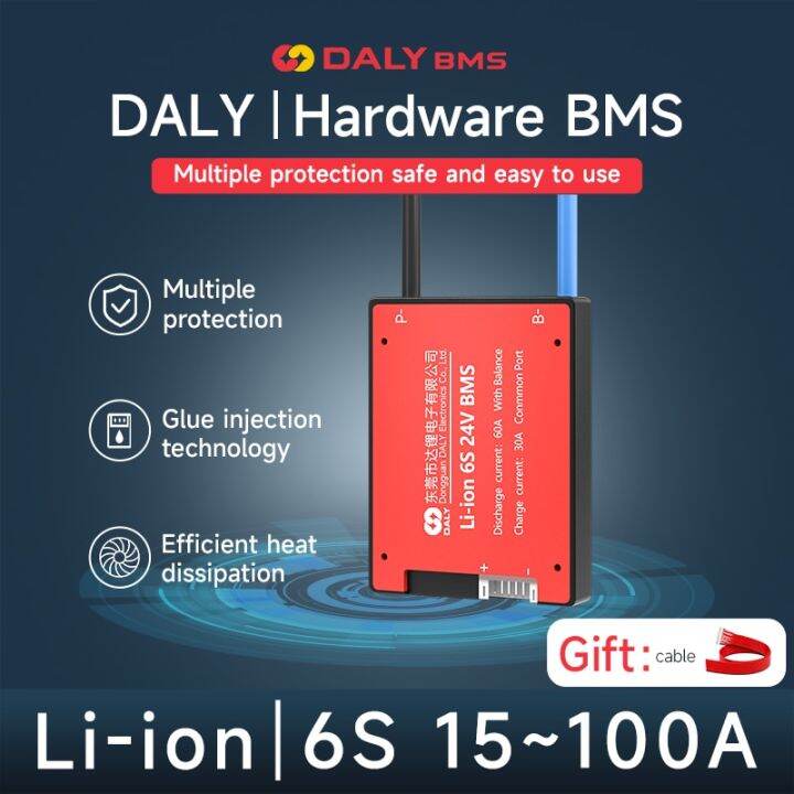 Free Shipping DALY BMS Li-Ion 6S 24V 15A 20A 30A 40A 60A 80A 100A BMS ...
