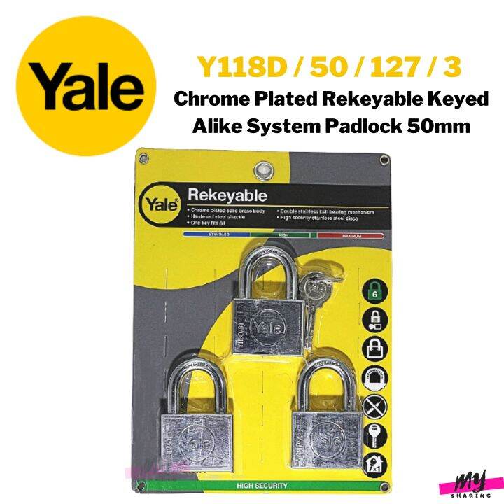 Yale Y118D/50/127/3 Chrome Plated Rekeyable Keyed Alike System Padlock ...