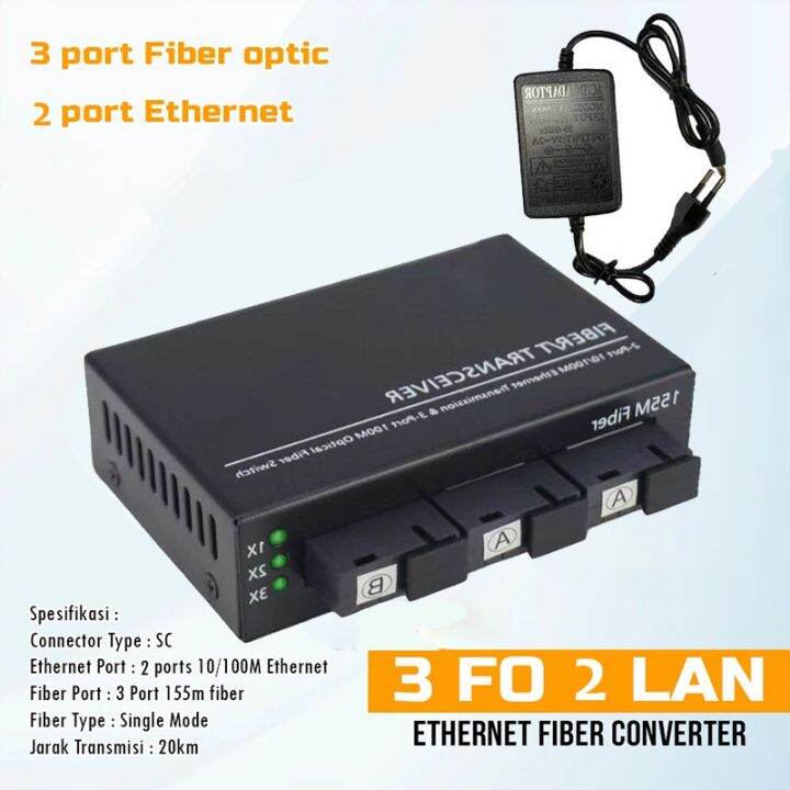 3F2E Fiber Optik Media Converter Single Mode 2 Rj45 Dan 3 Sc Port 10 ...