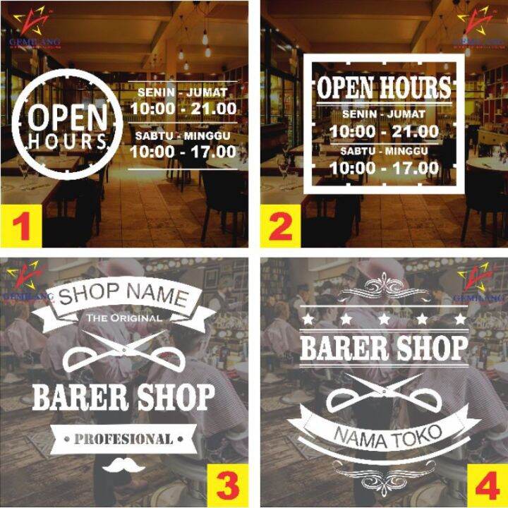 STIKER KACA/KACA DINDING/WALL STICKER/STIKER TOKO OPEN HOURS/BARBER ...