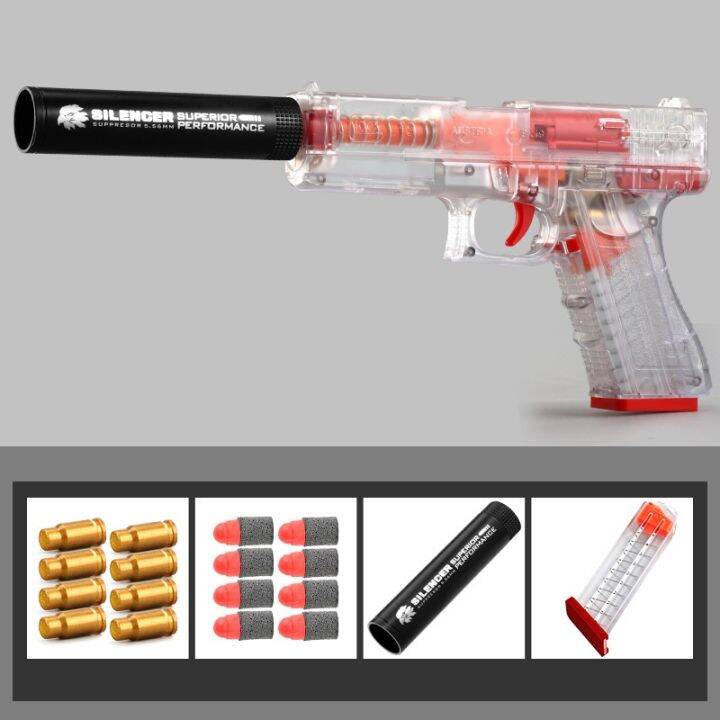 Tiktok Toy Soft Pistol Glock Transparent Shell Ejecting Glock Dart ...