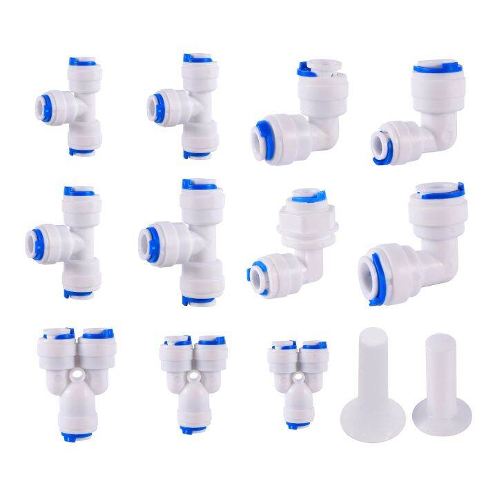 RO Water Hose Connection Straight Elbow Tee Cross 1/4" 3/8" Coupling Plastic Quick Pipe Fitting ...