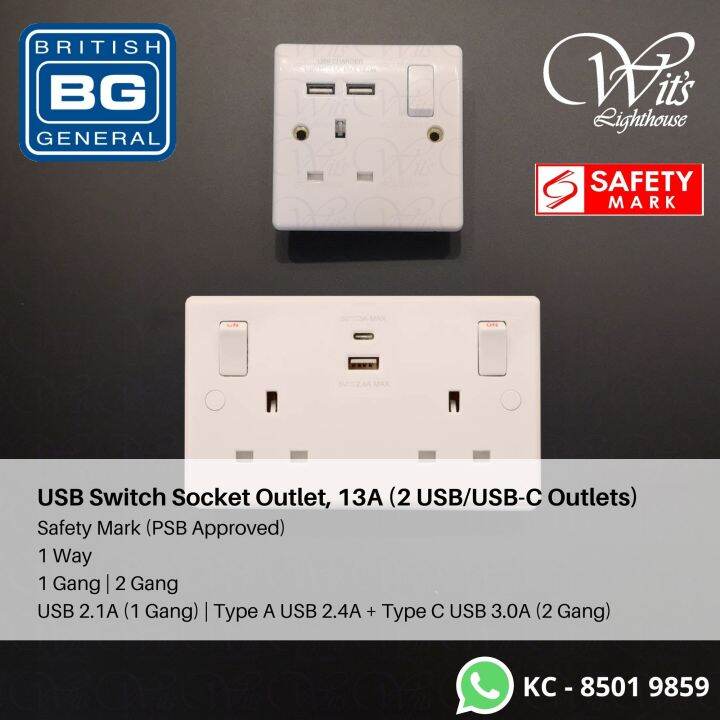 USB Type A Type C (2 Gang Only) Charging Switch Socket Outlet, 1 Gang ...